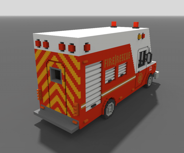 Voxel Fire Rescue Van 3D Model in Van and Minivan 3DExport