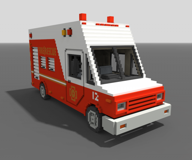 Voxel Fire Rescue Van 3D Model in Van and Minivan 3DExport