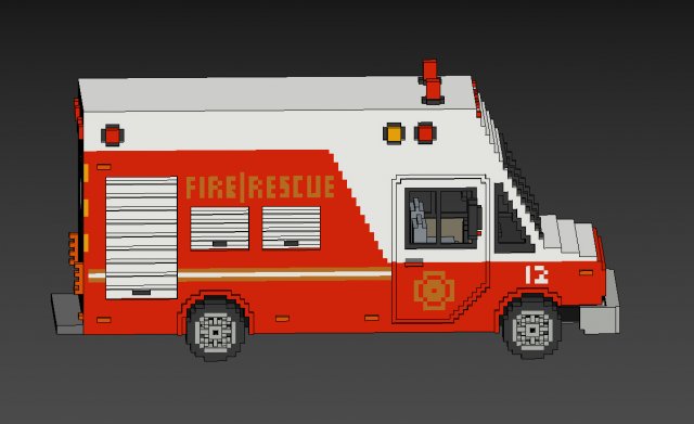 Voxel Fire Rescue Van 3D Model in Van and Minivan 3DExport