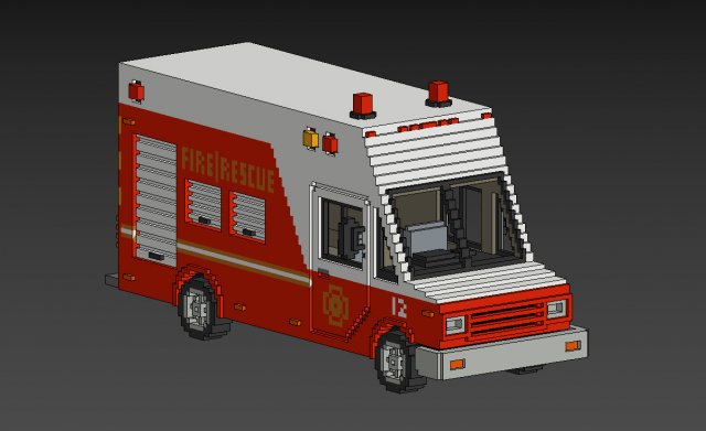 Voxel Fire Rescue Van 3D Model in Van and Minivan 3DExport