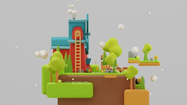 Stylized Land Platform Windmill Environment Game Ready Landscape Low ...