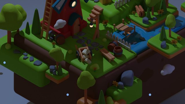 Stylized Land Platform Windmill Environment Game Ready Landscape Low ...