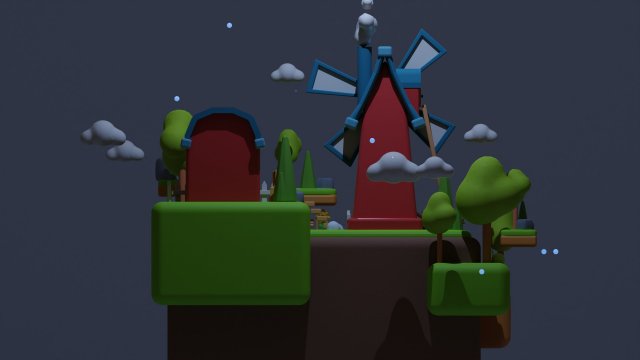 Stylized Land Platform Windmill Environment Game Ready Landscape Low ...
