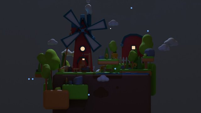 Stylized Land Platform Windmill Environment Game Ready Landscape Low ...