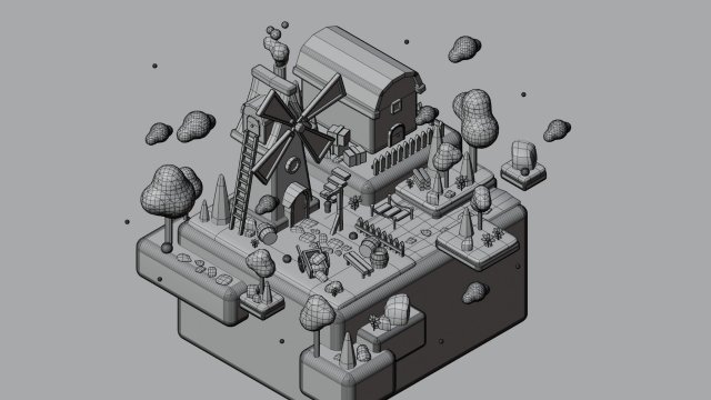 Stylized Land Platform Windmill Environment Game Ready Landscape Low ...