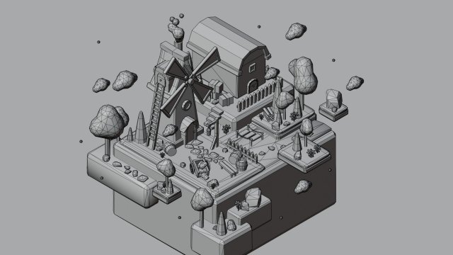 Stylized Land Platform Windmill Environment Game Ready Landscape Low ...