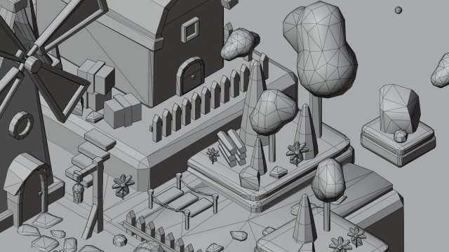 Stylized Land Platform Windmill Environment Game Ready Landscape Low ...