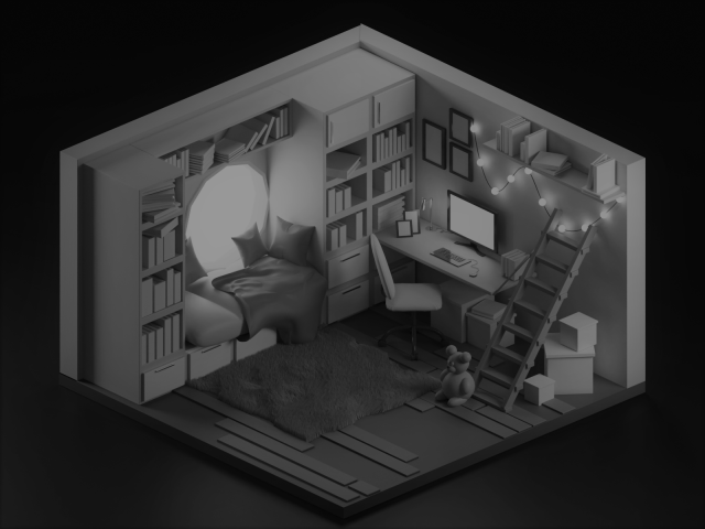 Library 3D Model in Bedroom 3DExport