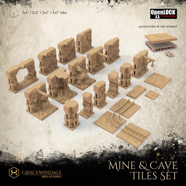 Mine Cave Tiles Set 3D-Druckmodell in Terrain 3DExport