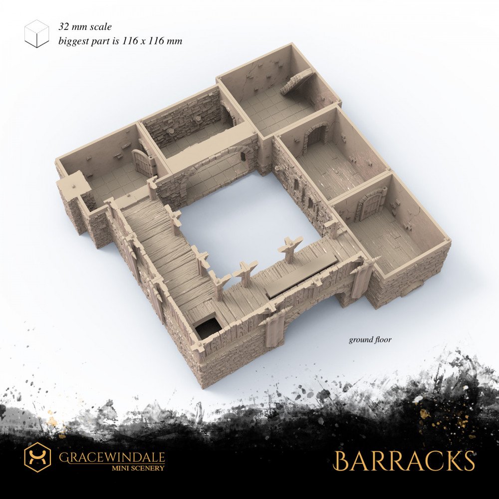 Barracks 3D Print Model in Terrain 3DExport