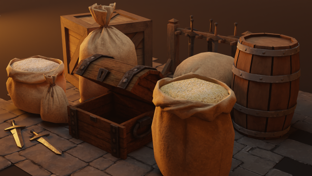 Medieval Burlap Sacks and other - Asset 3D Model in Game Assets 3DExport