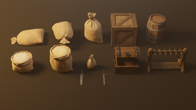 Medieval Burlap Sacks and other - Asset 3D Model in Game Assets 3DExport