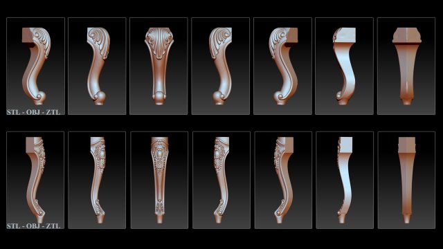 Collection Legs 3d STL Model Relief for CNC 3D Print Model in Furniture ...