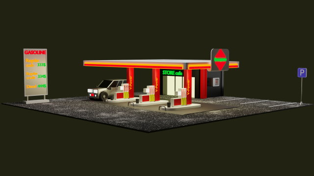 Gas station Low-poly 3D Model in Other 3DExport