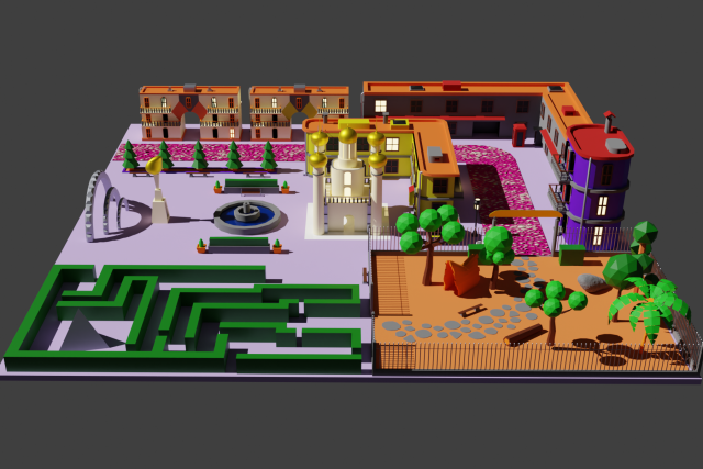 Environment pack Low-poly Game location Map Low-poly 3D Model in ...