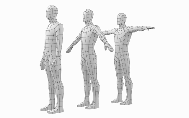 Natural Male in 3 Modeling Poses Base Mesh 3D Model in Man 3DExport