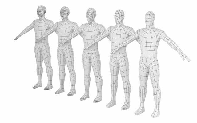Natural Male in A-Pose in 5 Topologies 3D Model in Man 3DExport