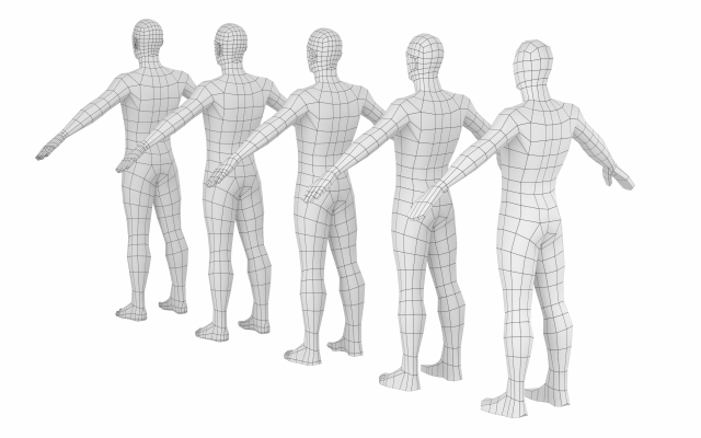 Natural Male in A-Pose in 5 Topologies 3D Model in Man 3DExport