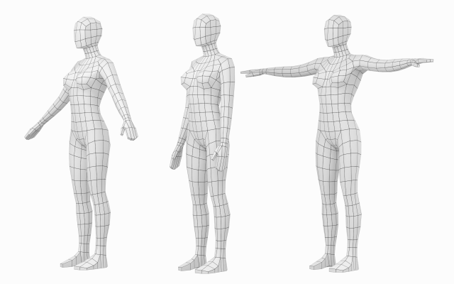 Natural Female in In 3 Modeling Poses Base Mesh 3D Model in Woman 3DExport