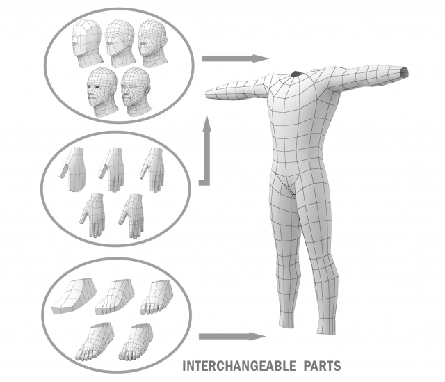 Hero Male in T-Pose in 5 Topologies 3D Model in Man 3DExport