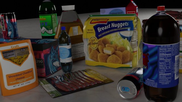 Verity of food all with unique textures and off brand labels 3D Model ...