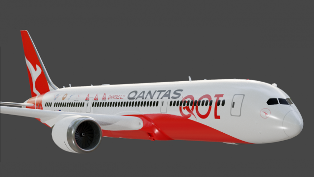 Quantas Boeing 787-9 Animated and Rigged 3D Model in Commercial 3DExport