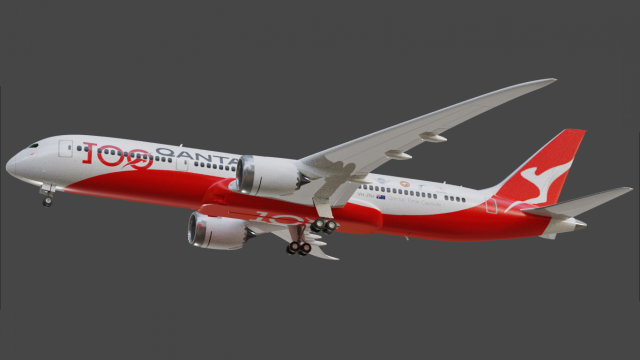 Quantas Boeing 787-9 Animated and Rigged 3D Model in Commercial 3DExport