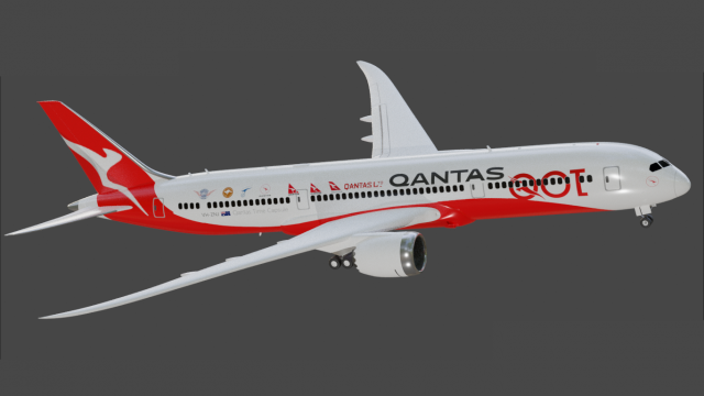 Quantas Boeing 787-9 Animated and Rigged 3D Model in Commercial 3DExport