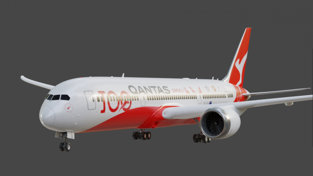Quantas Boeing 787-9 Animated and Rigged 3D Model in Commercial 3DExport