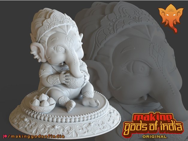 Lord Ganesha 3D Print Model in Sculpture 3DExport
