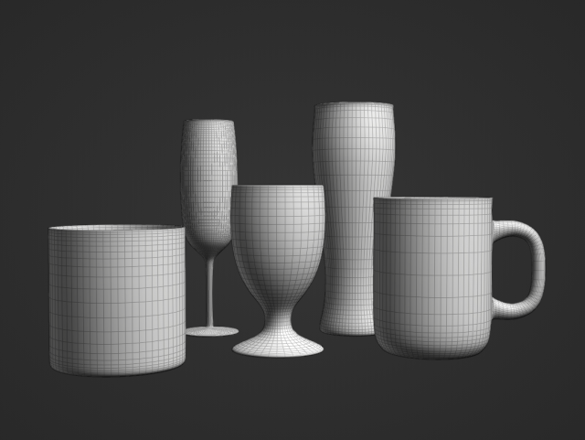 Glass Collection Set I - 3 LODs 3D Model in Cookware Tools 3DExport