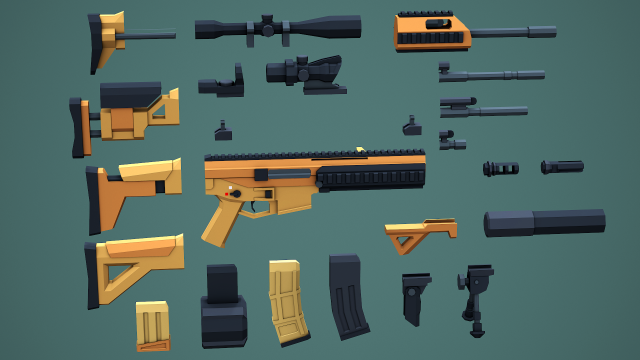 Stylized Modular ACR Rifle Low Poly Mobile Ready 3D Model in Rifle 3DExport