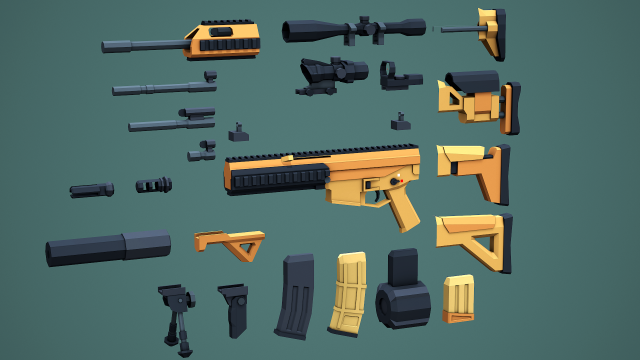 Stylized Modular ACR Rifle Low Poly Mobile Ready 3D Model in Rifle 3DExport
