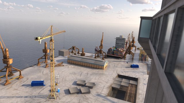 Detailed Commercial Harbor 3D Pack 3D Model in Shipping Containers 3DExport