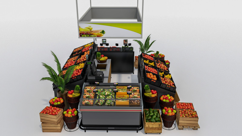 Fruits and vegetables Supermarket Grocery store showcase 2 3D Model in ...