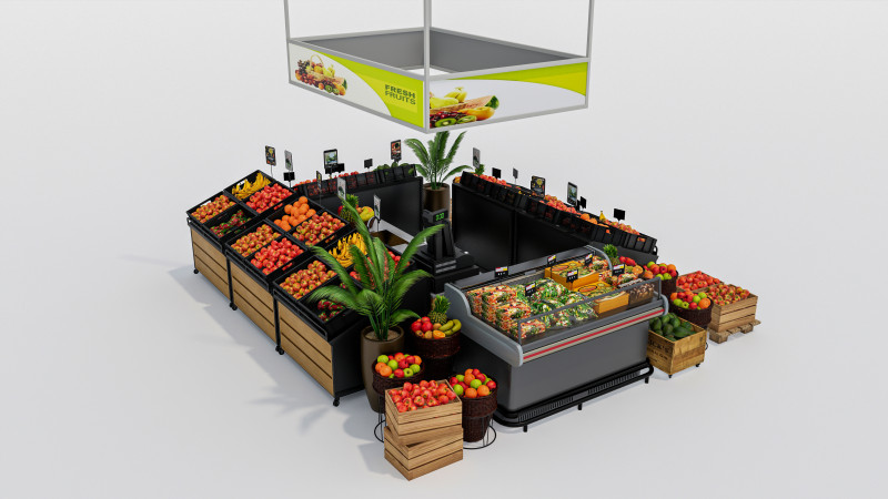 Fruits and vegetables Supermarket Grocery store showcase 2 3D Model in ...