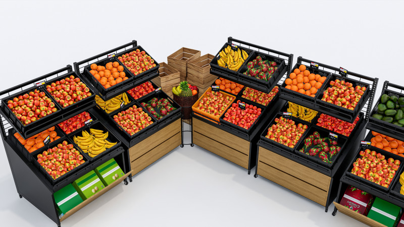 Fruits and vegetables Supermarket Grocery store showcase 3 3D Model in ...