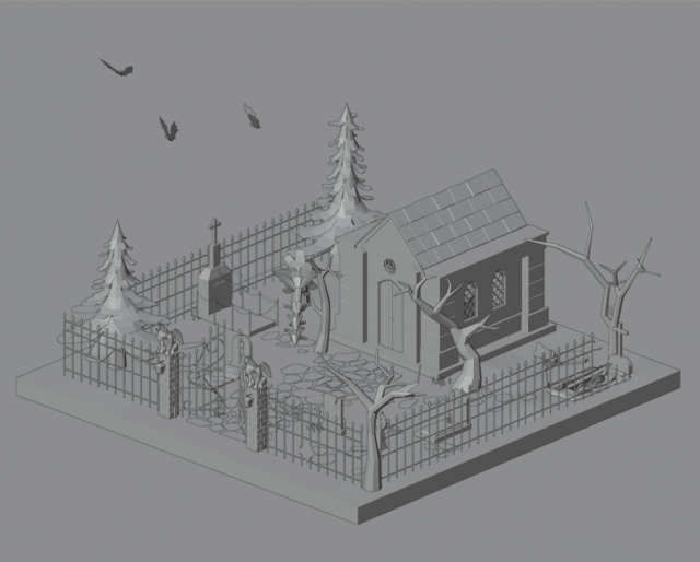 Cemetery 3D Model in Environment 3DExport