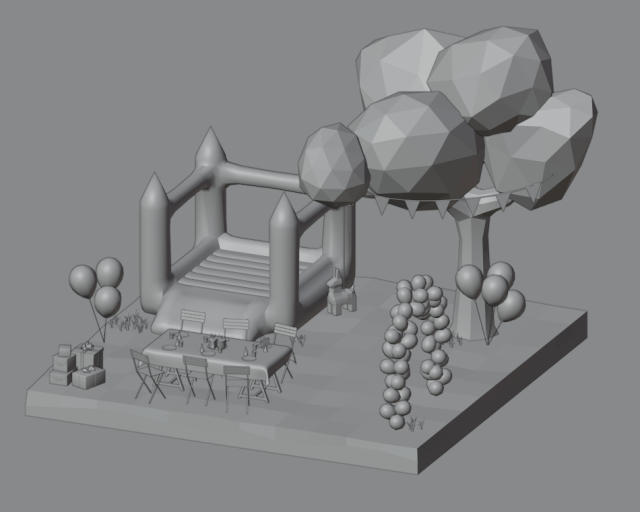 Birthday party 3D Model in Landscapes 3DExport