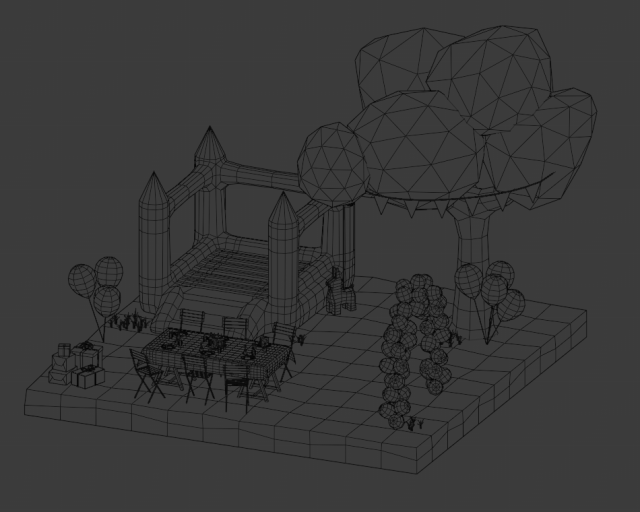 Birthday party 3D Model in Landscapes 3DExport