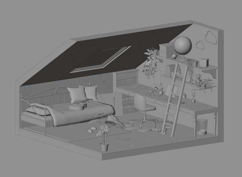 Attic bedroom 3D Model in Bedroom 3DExport