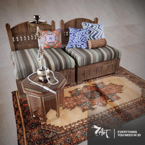 Arabic Props collection 3D Model in Living Room 3DExport