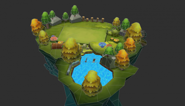 Waterfall Map Hand-Painted Game Assets 3D Model in Game Assets 3DExport