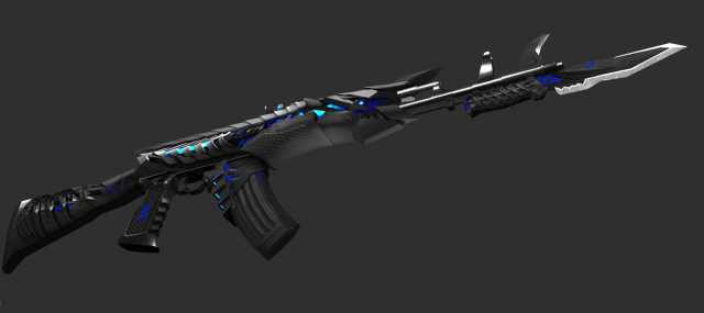 Pistol AK47 Blue Beast Handpainted Game Asset 3D Model in Pistol 3DExport