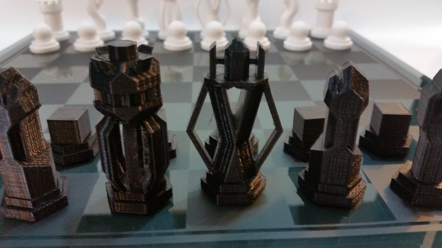 Chess Set game Roundy pieces vs Blocky pieces 3D Model in Toys 3DExport