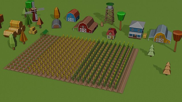 Simple Farm - Cartoon Assets Low-poly 3D Model in Environment 3DExport