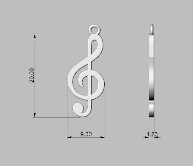 Treble clef Pendant 3D Print Model in Earrings 3DExport