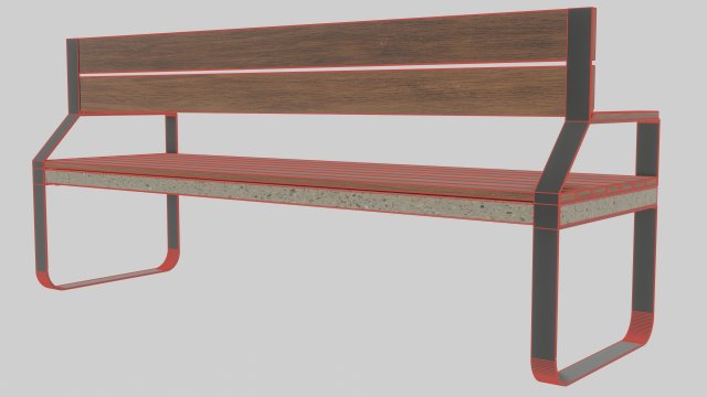 Combined Material Bench 3D Model in Bench 3DExport