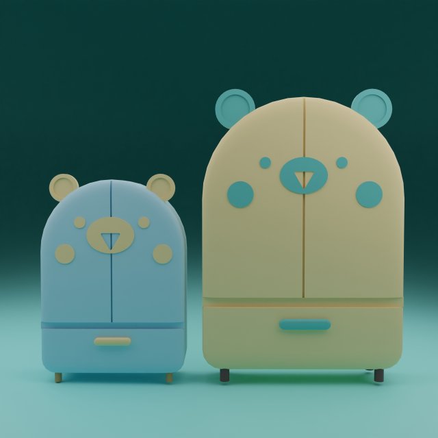 Stylized Teddy Cupboard 3D Model in Bedroom 3DExport
