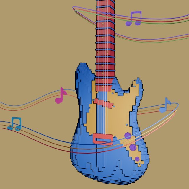 Pixel Art Guitar 3D Model in Guitar 3DExport